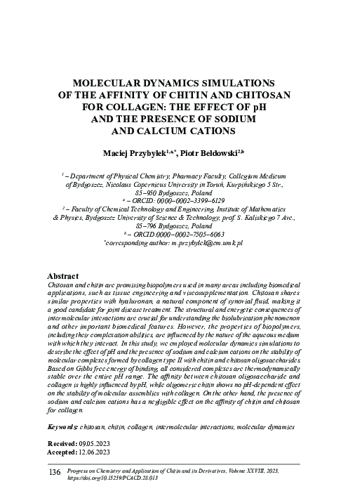 (PDF) Molecular dynamics simulations of the affinity of chitin and ...