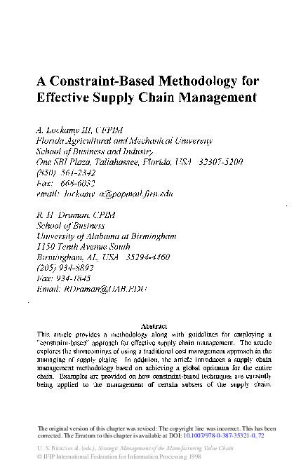 Pdf A Constraint Based Methodology For Effective Supply Chain Management Rexford H Draman