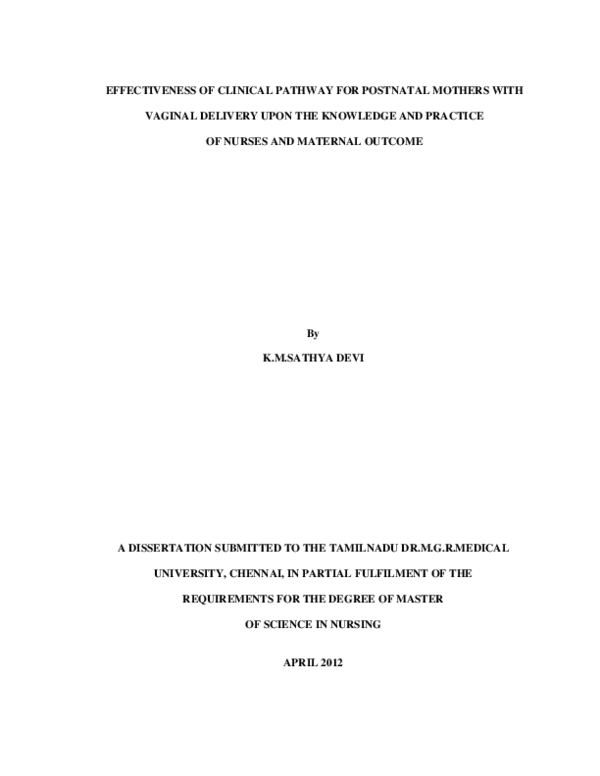 (PDF) Effectiveness of Clinical Pathway for Postnatal Mothers with ...