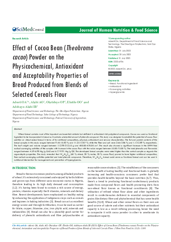 (PDF) Effect of Cocoa Bean (Theobroma cacao) Powder on the ...
