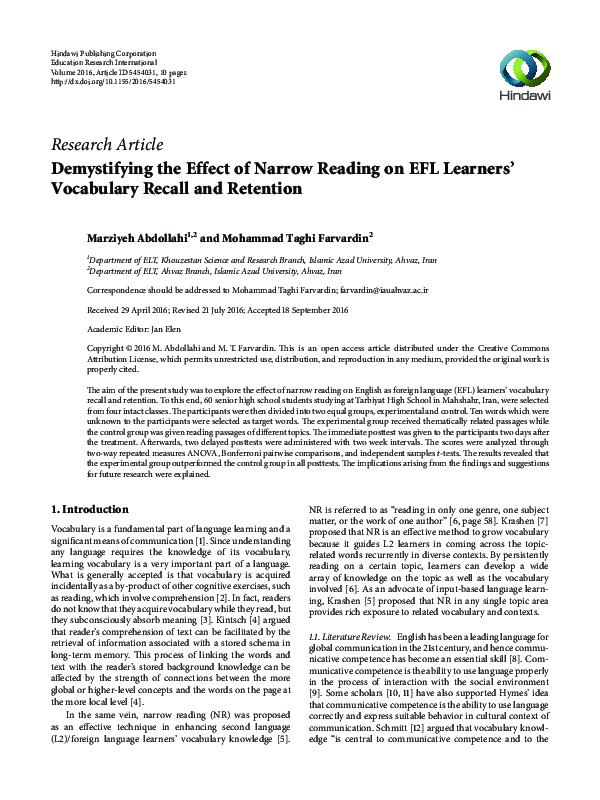(PDF) Demystifying the Effect of Narrow Reading on EFL Learners ...