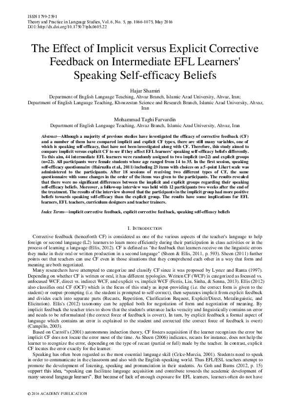 (PDF) The Effect of Implicit versus Explicit Corrective Feedback on Intermediate EFL Learners ...