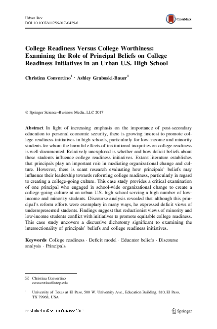 (PDF) College Readiness Versus College Worthiness: Examining the Role ...