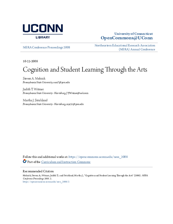 (PDF) Cognition and Student Learning through the Arts
