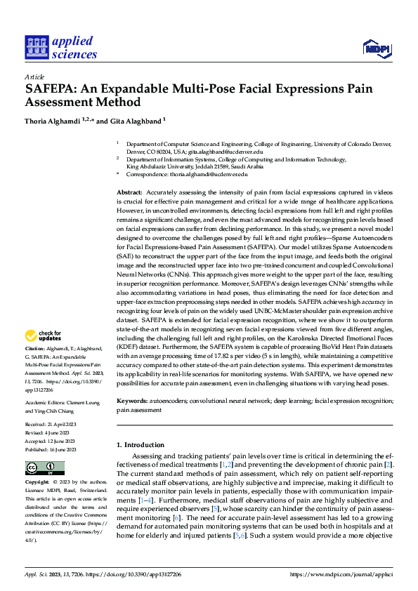 (PDF) SAFEPA: An Expandable Multi-Pose Facial Expressions Pain Assessment Method
