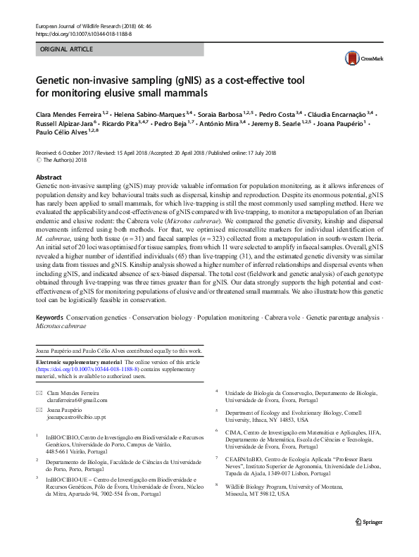 (PDF) Genetic non-invasive sampling (gNIS) as a cost-effective tool for ...