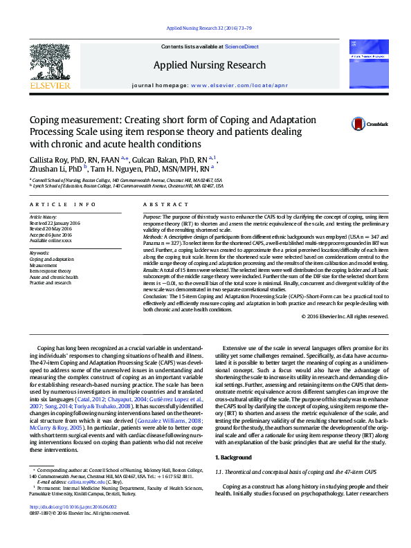 (PDF) Coping measurement: Creating short form of Coping and Adaptation ...