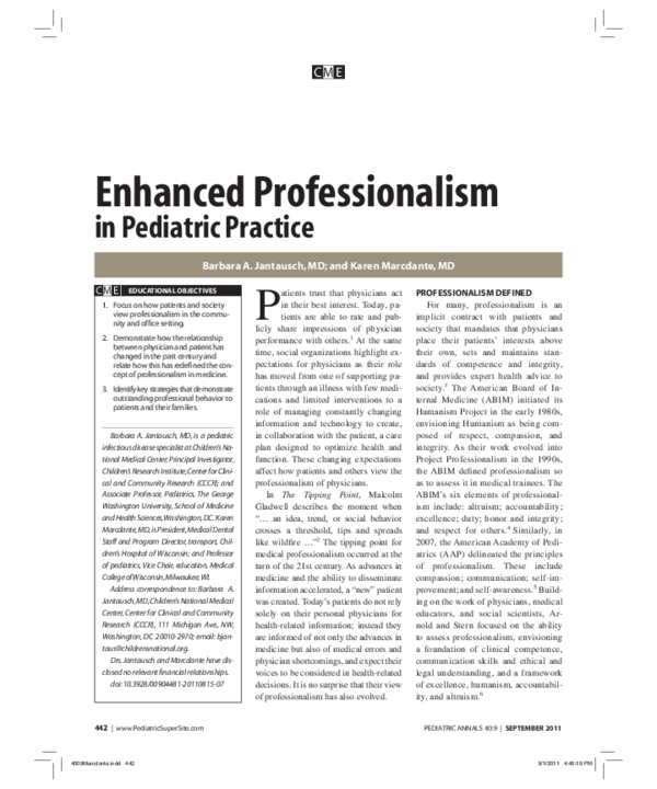 (PDF) Enhanced Professionalism in Pediatric Practice
