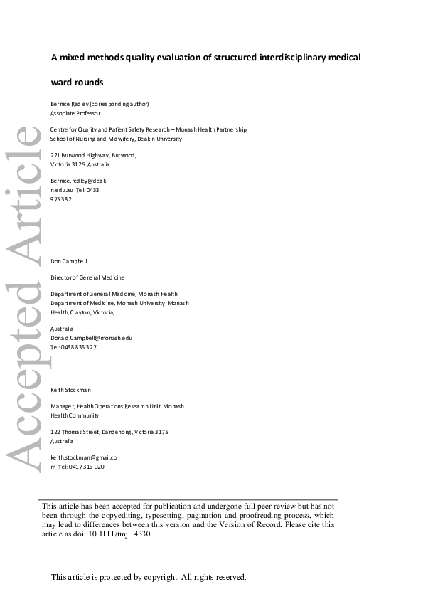Mixed methods quality evaluation of structured interprofessional medical ward rounds