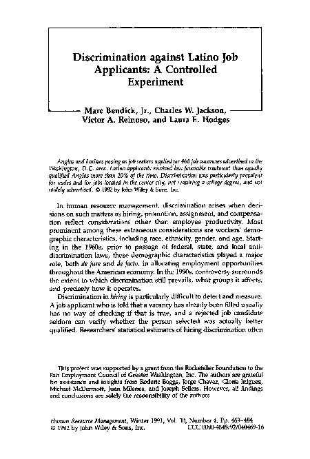 (PDF) Discrimination against latino job applicants: A controlled ...