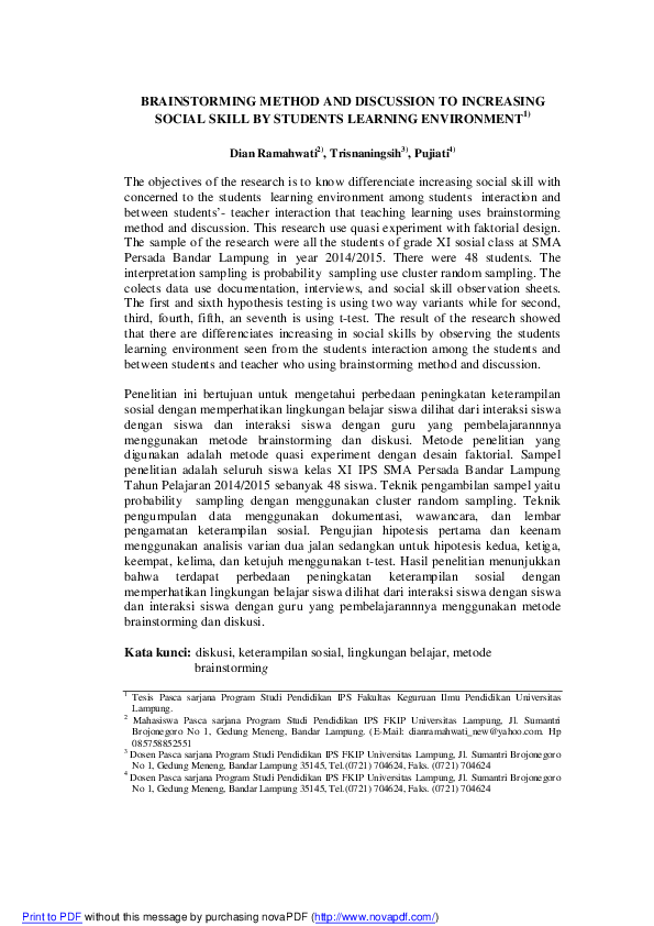 (PDF) Brainstorming Method And Discussion To Increasing Social Skill By Students Learning ...
