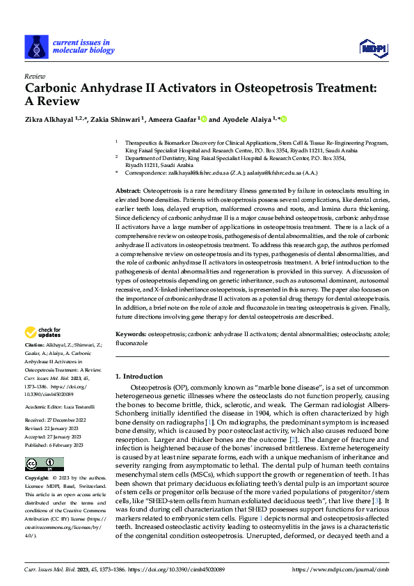 (PDF) Carbonic Anhydrase II Activators in Osteopetrosis Treatment: A Review