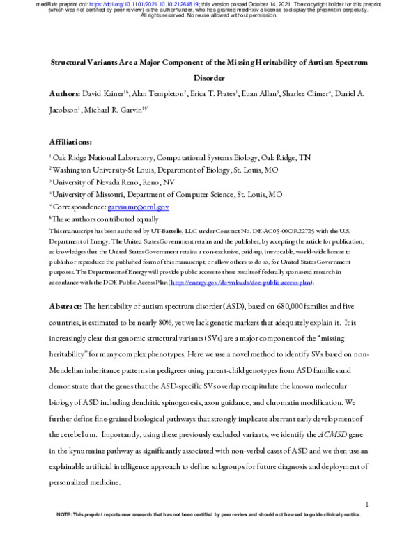 (PDF) Structural Variants Are a Major Component of the Missing ...
