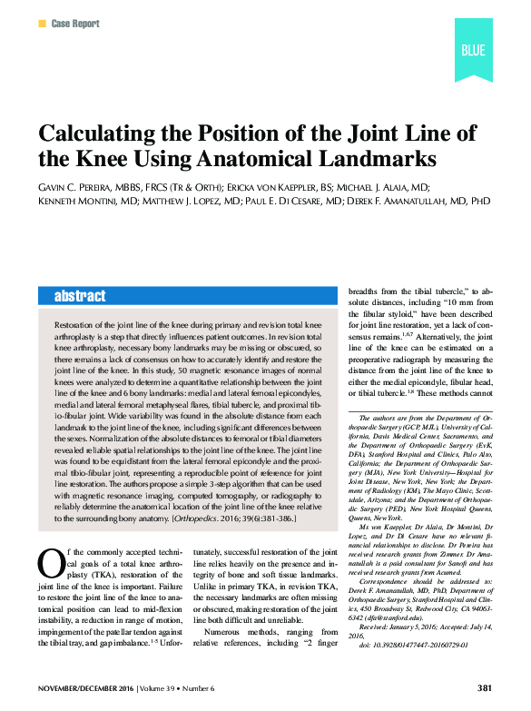 (PDF) Calculating the Position of the Joint Line of the Knee Using ...