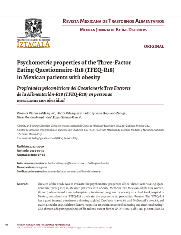 (PDF) Psychometric properties of the Three-Factor Eating Questionnaire ...