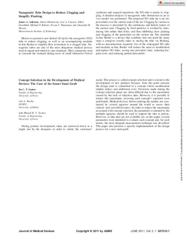 (PDF) Nasogastric Tube Design to Reduce Clogging and Simplify Flushing