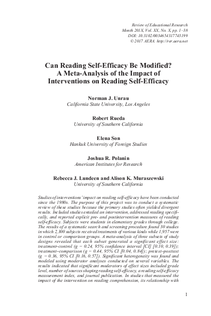 (PDF) Can Reading Self-Efficacy Be Modified? A Meta-Analysis of the ...