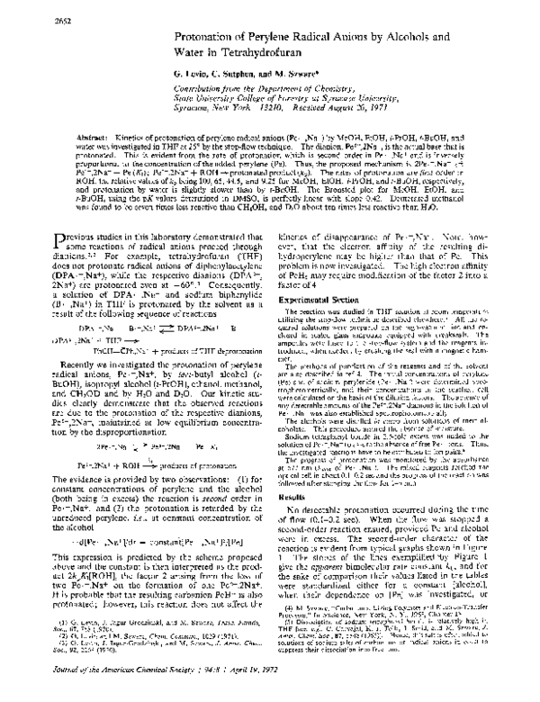 (PDF) Protonation of perylene radical anions by alcohols and water in ...