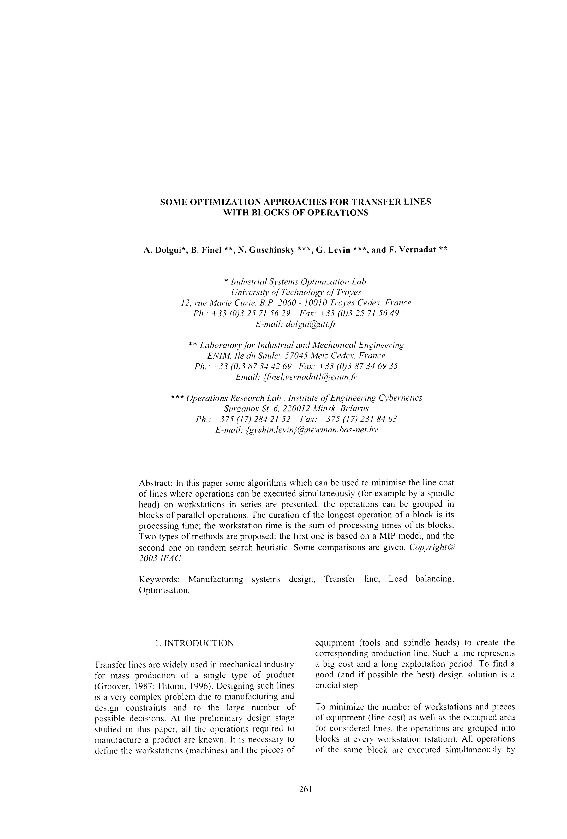 (PDF) Some optimization approaches for transfer lines with blocks of parallel operations