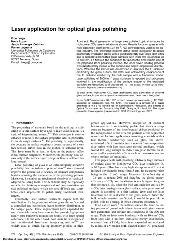 (PDF) Laser application for optical glass polishing