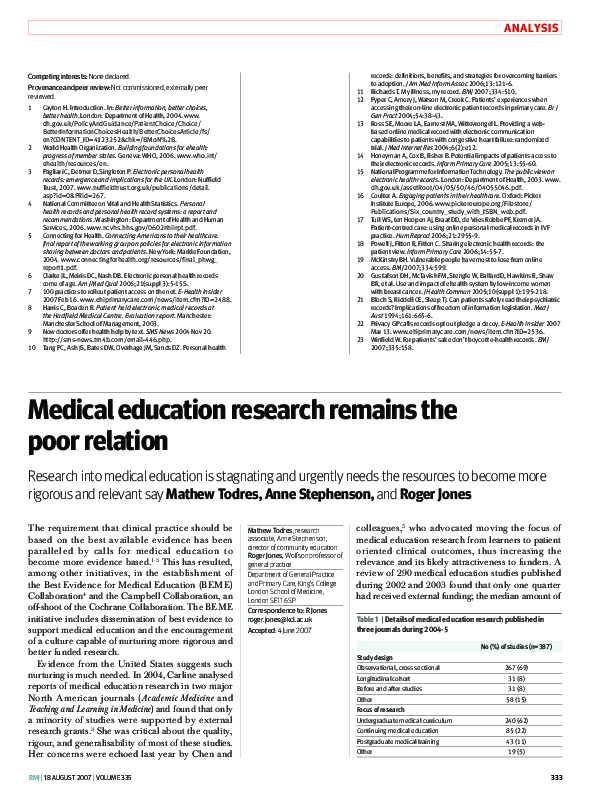 (PDF) Medical education research remains the poor relation