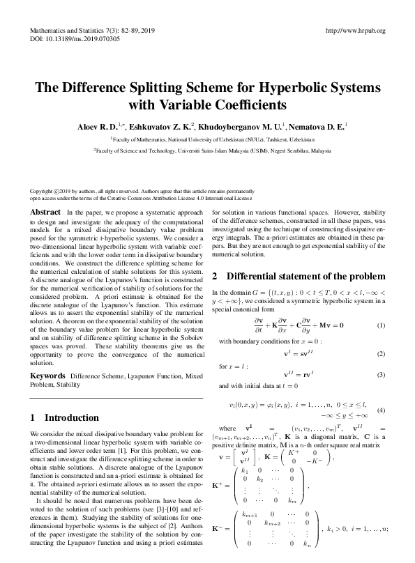 Pdf The Difference Splitting Scheme For Hyperbolic Systems With