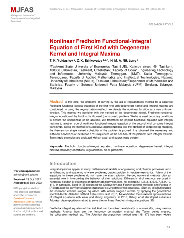(PDF) Nonlinear Fredholm Functional-Integral Equation of First Kind with Degenerate Kernel and ...