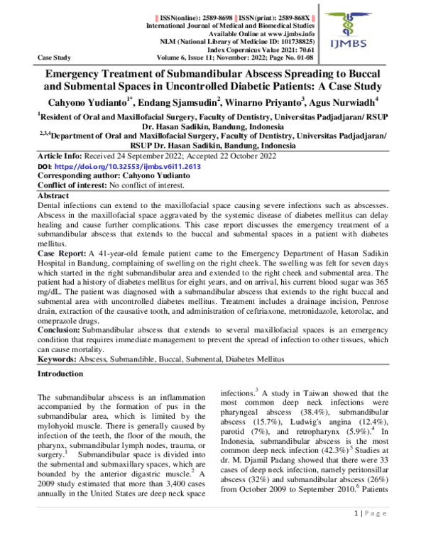 (PDF) Emergency Treatment of Submandibular Abscess Spreading to Buccal ...