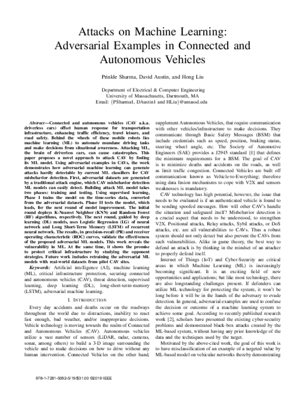 Pdf Adversarial Attacks On Ml In Autonomous Vehicles