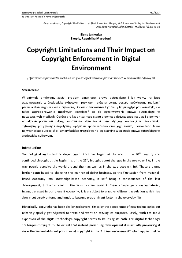 (PDF) Copyright Limitations and Their Impact on Copyright Enforcement ...