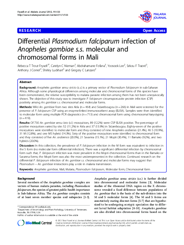 (PDF) Differential Plasmodium falciparum infection of Anopheles gambiae ...