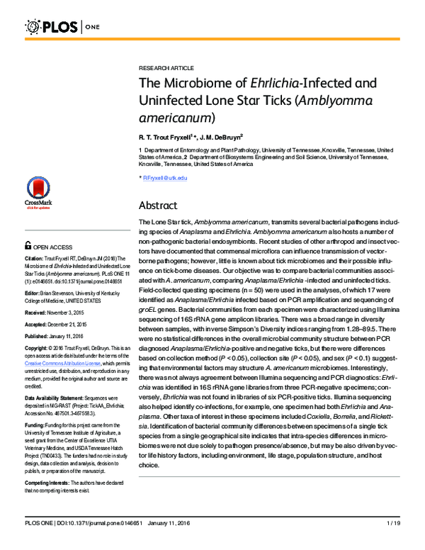 (PDF) The Microbiome of Ehrlichia-Infected and Uninfected Lone Star ...