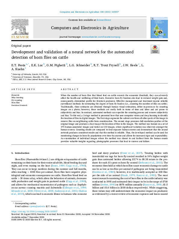(PDF) Development and validation of a neural network for the automated detection of horn flies ...