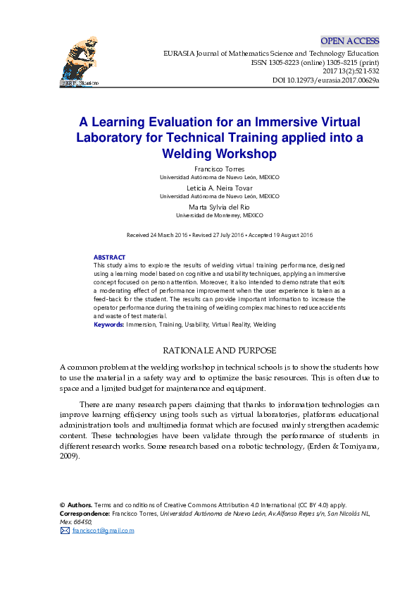 (PDF) A Learning Evaluation for an Immersive Virtual Laboratory for Technical Training applied ...