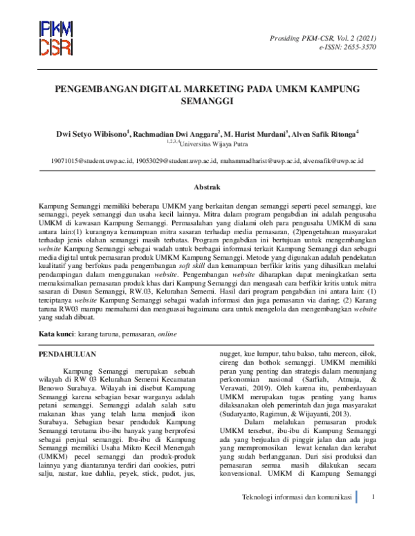 (PDF) Pengembangan Digital Marketing Pada Umkm Kampung Semanggi