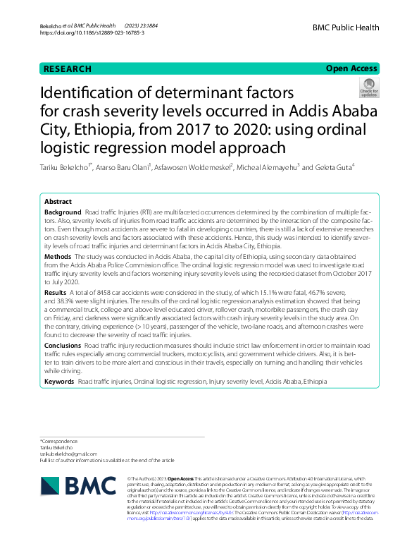 (PDF) Identification of determinant factors for crash severity levels occurred in Addis Ababa ...
