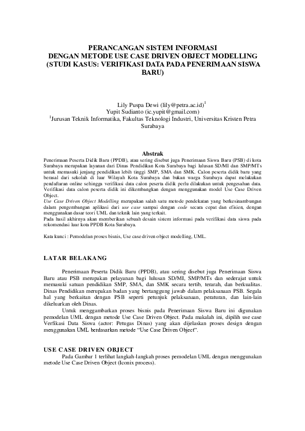 Pdf Perancangan Sistem Informasi Dengan Metode Use Case Driven Object