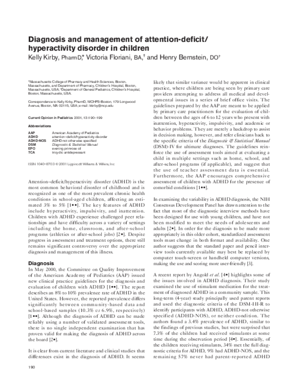 (PDF) Diagnosis and management of attention-deficit/hyperactivity ...