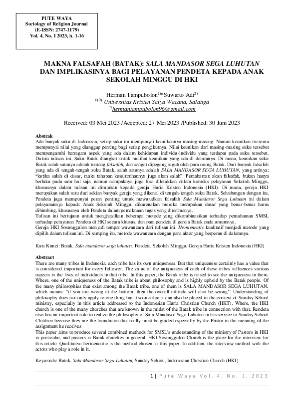 (PDF) Makna Falsafah (Batak): Sala Mandasor Sega Luhutan Dan ...