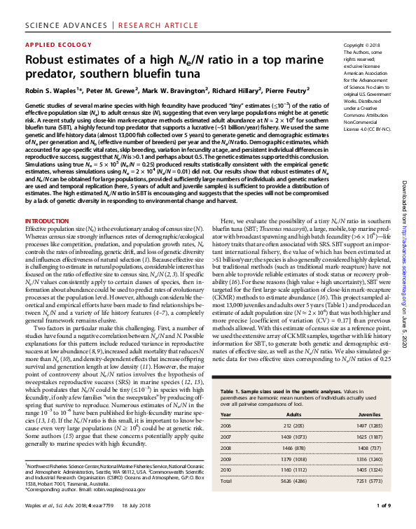 (PDF) Robust estimates of a high N e / N ratio in a top marine predator ...