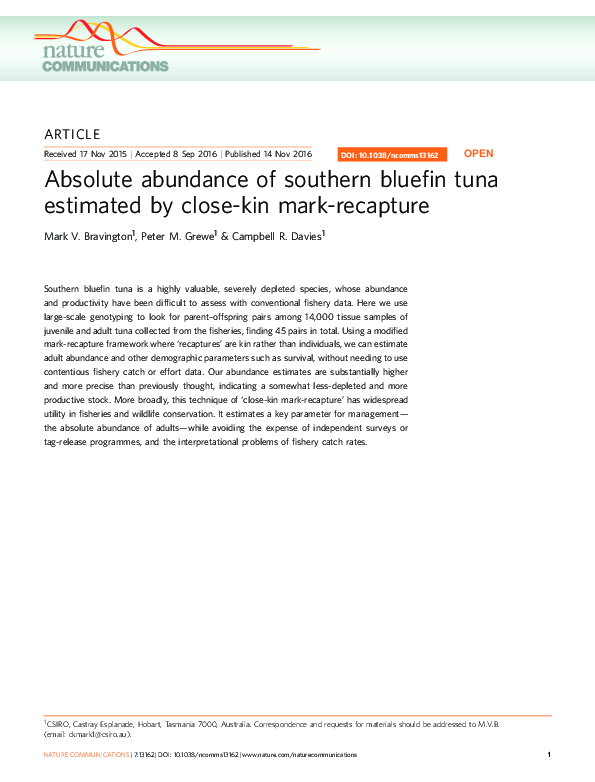 (PDF) Absolute abundance of southern bluefin tuna estimated by close ...