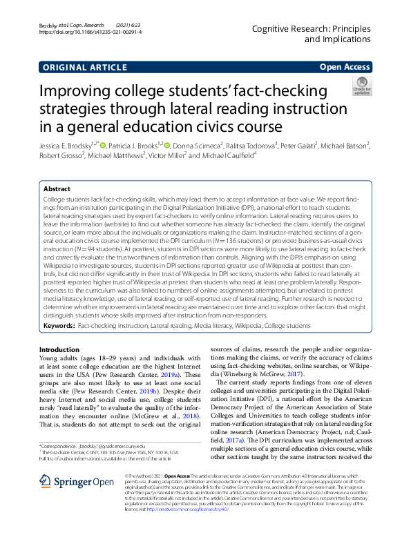 (PDF) Improving college students’ fact-checking strategies through ...