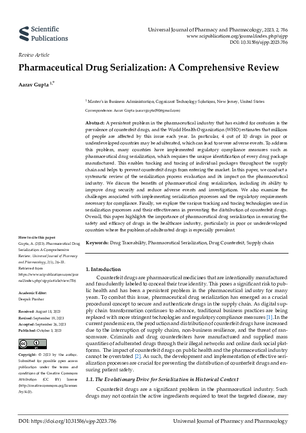 (PDF) Pharmaceutical Drug Serialization: A Comprehensive Review