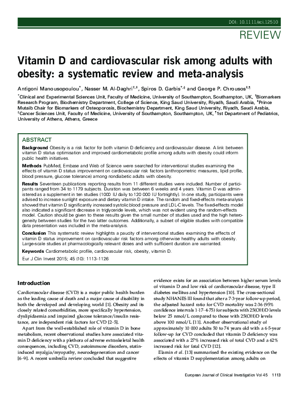 (PDF) Vitamin D andcardiovascular riskamong adultswith obesity ...