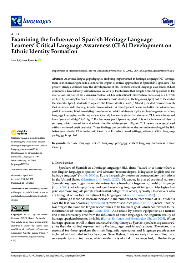 (PDF) Examining the Influence of Spanish Heritage Language Learners ...