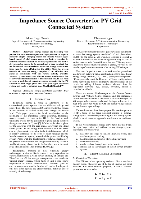 (PDF) Impedance Source Converter for PV Grid Connected System