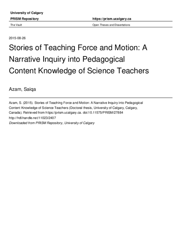 (PDF) Stories of Teaching Force and Motion: A Narrative Inquiry into ...