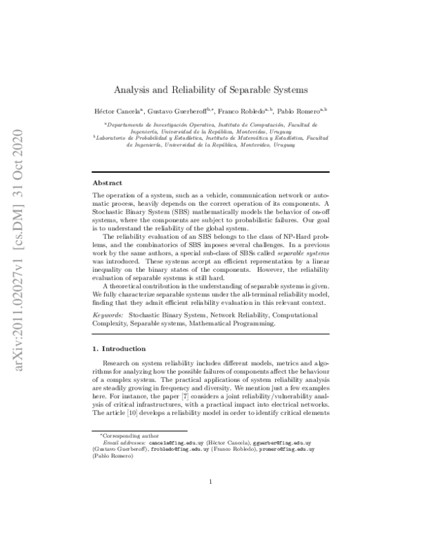 (PDF) Analysis and reliability of separable systems