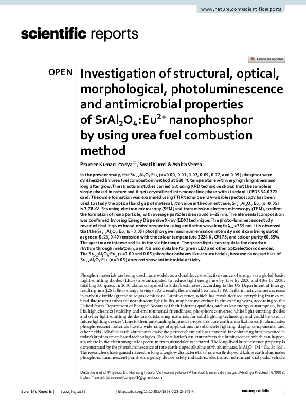 (PDF) Investigation of structural, optical, morphological, photoluminescence and antimicrobial ...