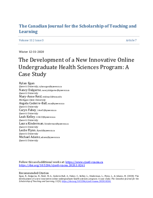 (PDF) The Development of a New Innovative Online Undergraduate Health ...